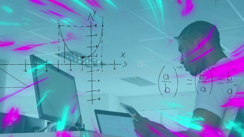 Animation Mathematical Formulas Over Businessman Using Computer Stock ...