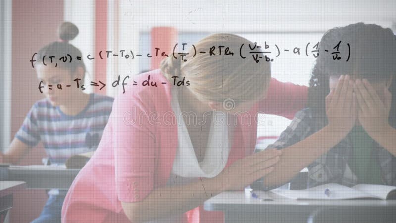 Animation of Mathematical Formulas Over Diverse Group of Students Stock ...