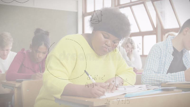 Animation of Mathematical Formulas Over Diverse Group of Students Stock ...