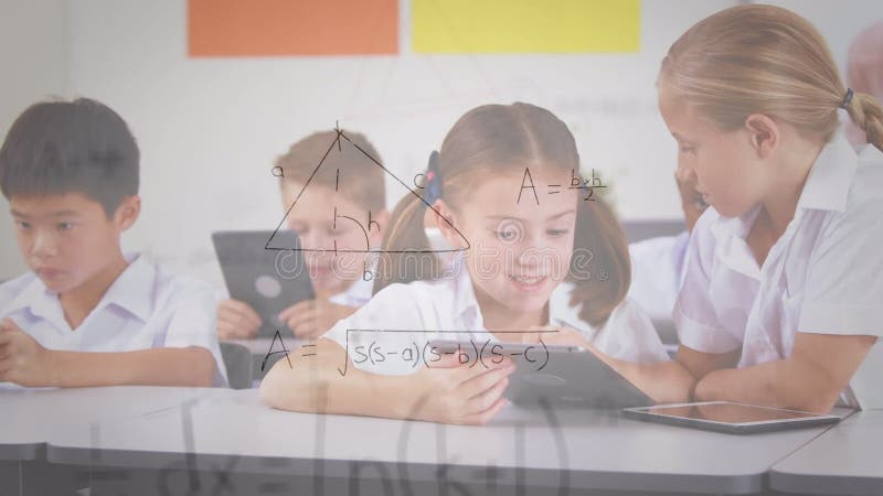 Animation of Mathematical Formulas Over Diverse Group of Students Stock ...