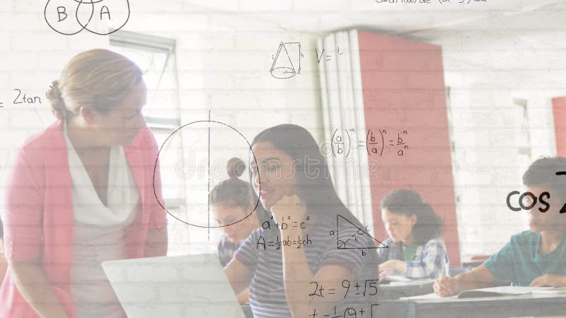 Animation of Mathematical Formulas Over Diverse Group of Students Stock ...