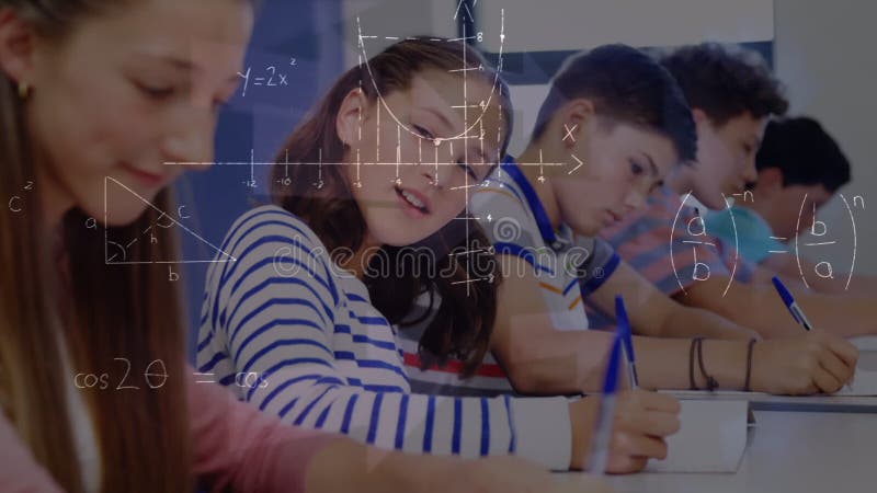 Animation of Mathematical Formulas Over Pupils in Classroom Stock Video ...