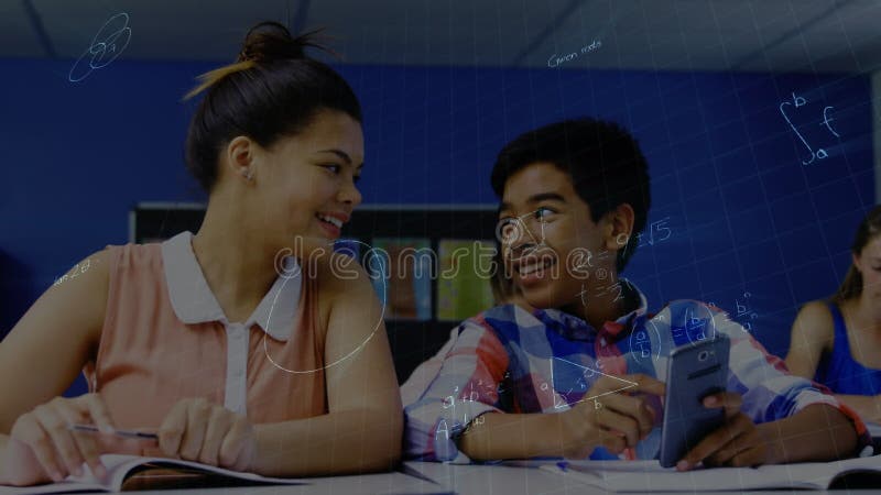 Animation of Mathematical Formulas Over Pupils in Classroom Stock Video ...