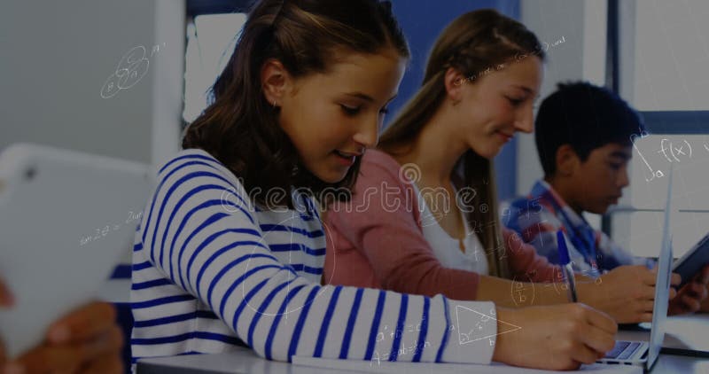 Animation of Mathematical Formulas Over Students in Classroom Stock ...