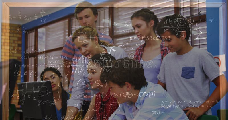 Animation of Mathematical Formulas Over Students in Classroom Stock ...