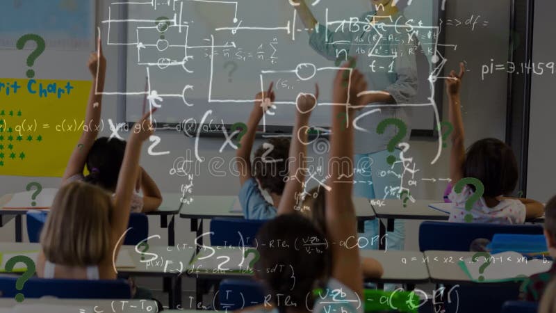 Animation of Mathematical Formulas Over Students and Teacher Stock ...