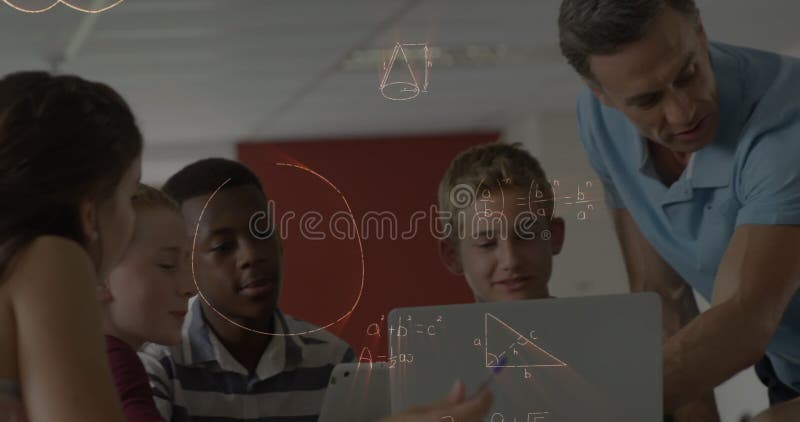 Animation of Mathematical Formulas Over Students Using Computers Stock ...