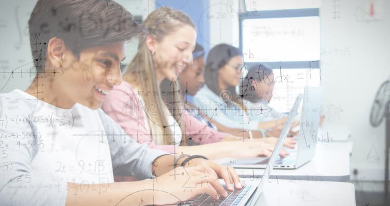 Animation of Mathematical Formulas Over Students Using Computers Stock ...