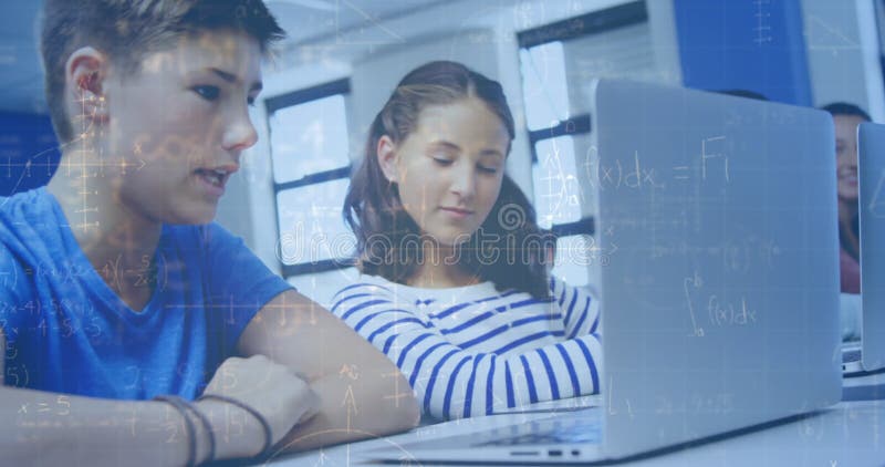 Animation of Mathematical Formulas Over Students Using Computers Stock ...