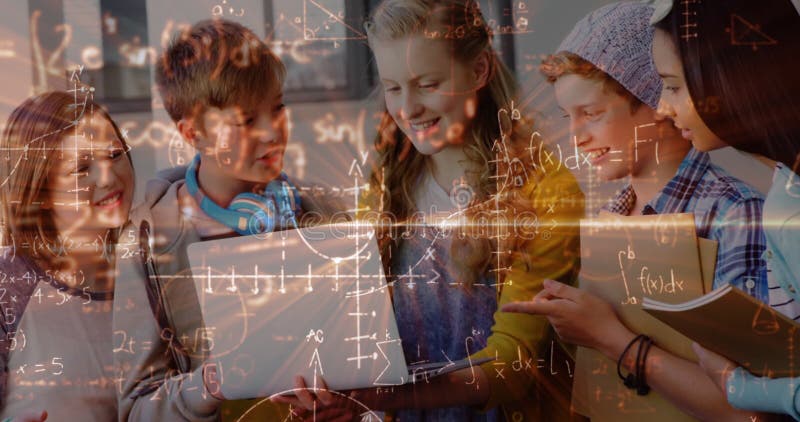 Animation of Mathematical Formulas Over Students Using Computers Stock ...