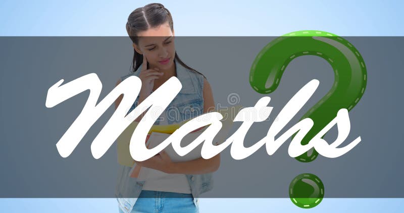 Animation of Maths Text and Question Mark Over Biracial Female Student ...