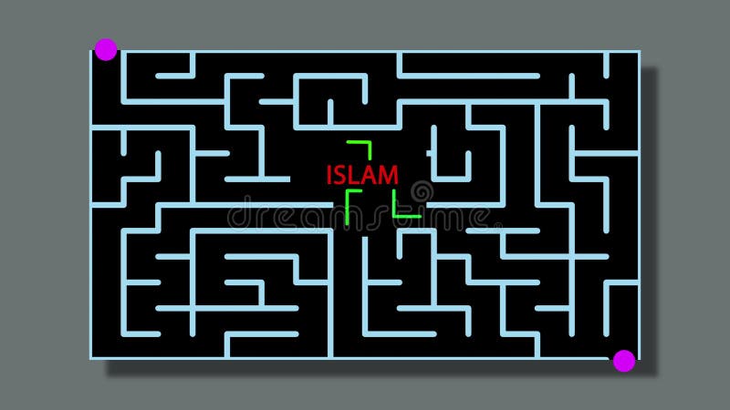 Maze with Red Text and Green Lines and Possible Solution - ISLAM Stock ...