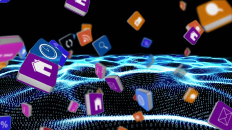 Animation of Media Icons Over Binary Coding Stock Video - Video of connection, business: 228151207