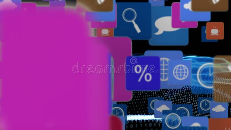 Animation Of Media Icons Over Binary Coding Stock Footage Video Of Communication Symbol