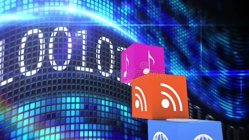 Animation Of Media Icons Over Binary Coding Stock Video Video Of