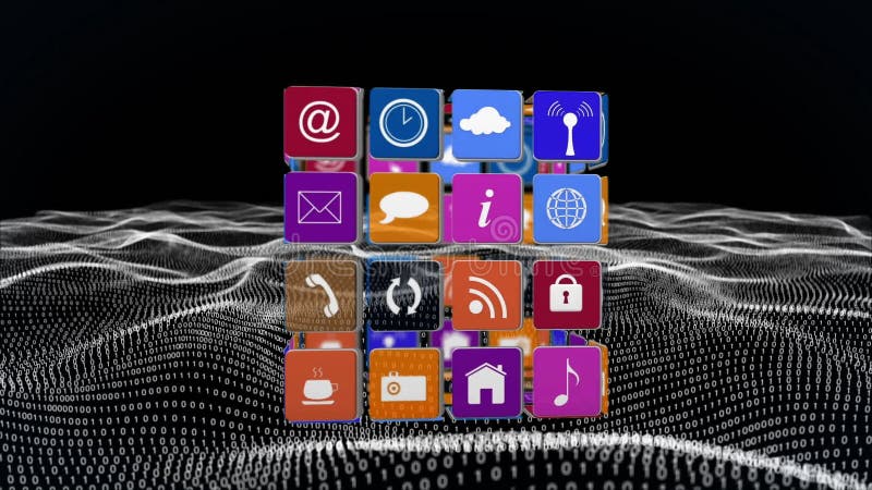 Animation of Media Icons Over Binary Coding Stock Footage - Video of graphic, video: 228151734