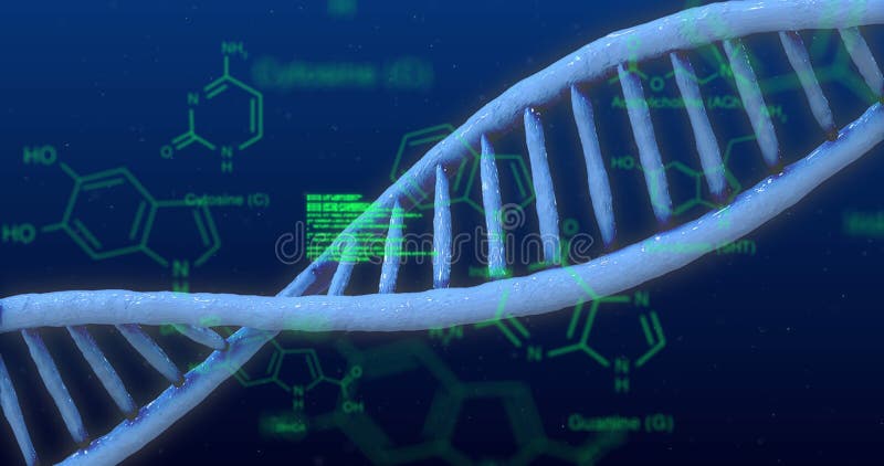 Data Processing Over DNA and Chemical Structure Against Blue Background ...