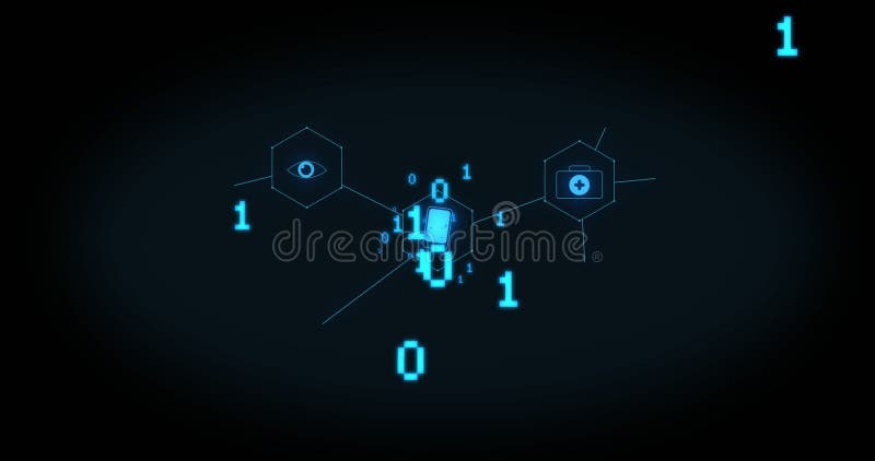 Animation of Medical Icons with Binary Coding on Black Background Stock Footage - Video of ...