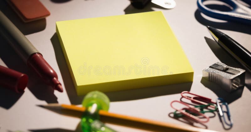 Animation of Memo Notes and School Stationery on Messy Desk Stock Video ...