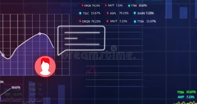 Animation of Message Box, Profile Icon, Graphs, Trading Board, Computer ...