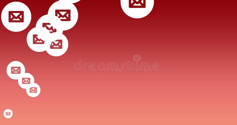 Animation of Message Icons Floating Against Red Gradient Background ...