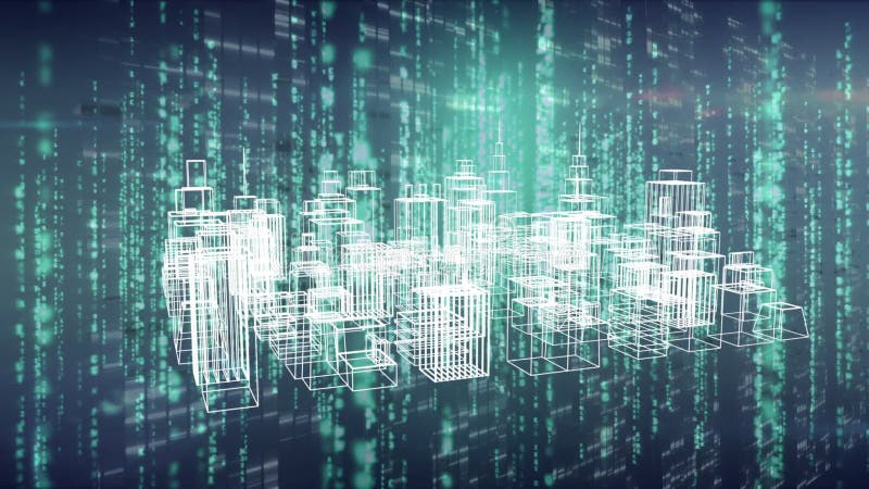Animation of Metaverse City Project Rotating Over Data Processing in ...
