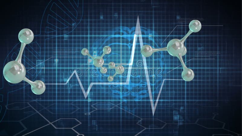 Animation of Micro of Molecules Models and Grid Over Black Background ...