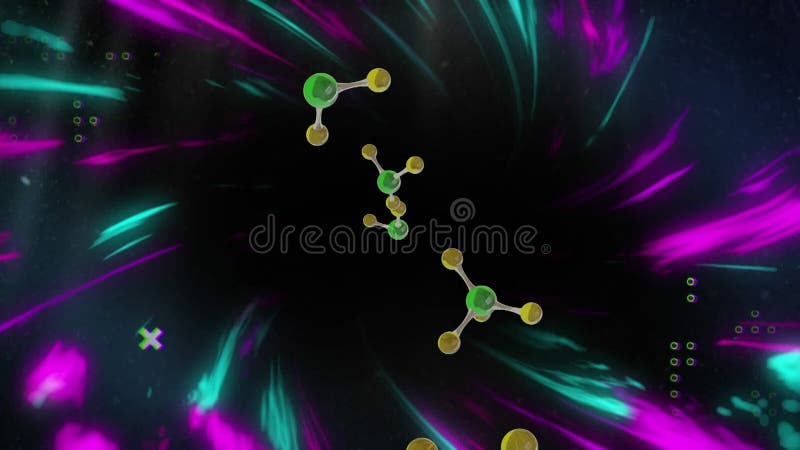 Animation of Micro of Molecules Models and Light Trails Over Black ...