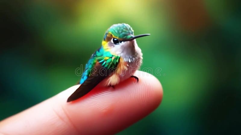 Animation of Miniature Hummingbird Perched on a Person Finger Stock ...