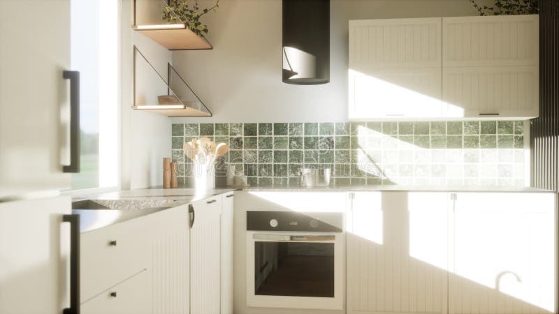 Animation of a Modern and Spacious Kitchen. 3D Render Stock Video ...