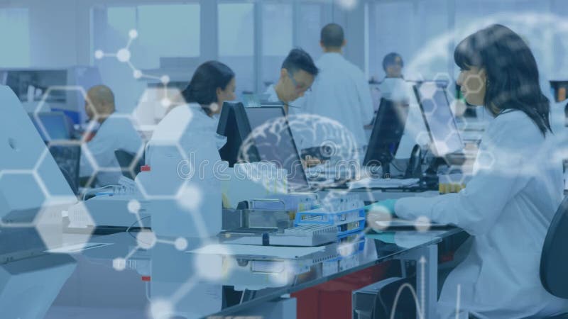 Animation of Molecule Structures, Brains, Computer Language, Diverse Scientist Working in ...