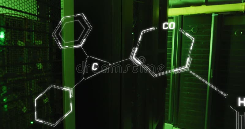 Animation of Molecule Structures and Computer Language Over Illuminated Server Room Stock ...