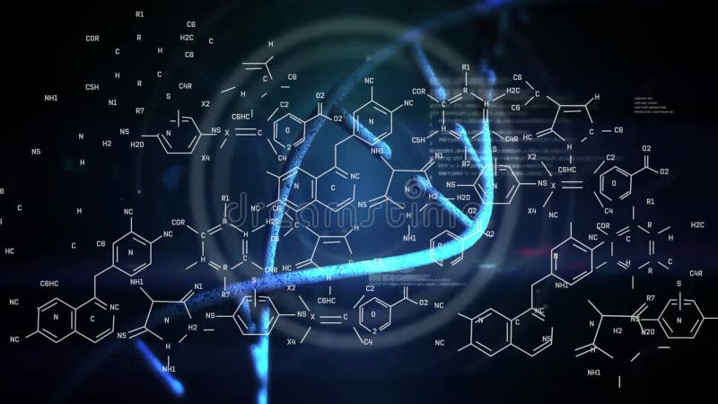 Animation of Molecule Structures with Letters, Numbers Over Dna Helix ... Animation of Molecule Structures with Letters, Numbers Over Dna Helix ...