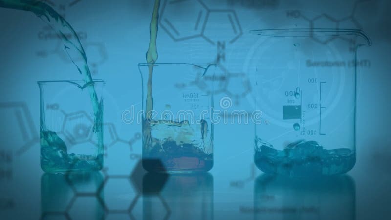 Animation of Molecule Structures Over Chemical Falling in Laboratory ...
