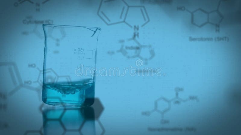 Animation of Molecule Structures Over Liquid Moving in Laboratory Flask ...