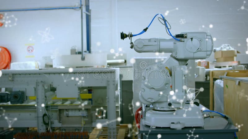 Animation of Molecules Floating and Data Processing Over Robot Stock ...