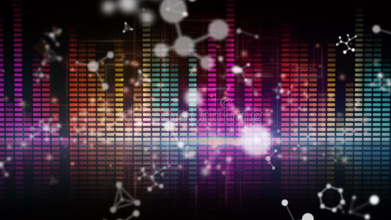 Animation of Molecules Floating Over Graphic Music Equalizer Stock ...