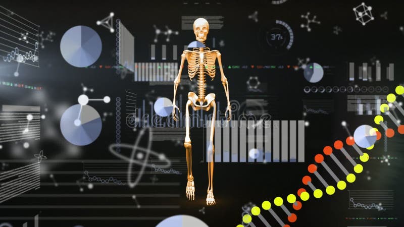 Animation of Molecules with Human Skeleton and Dna Strand Over Data ...