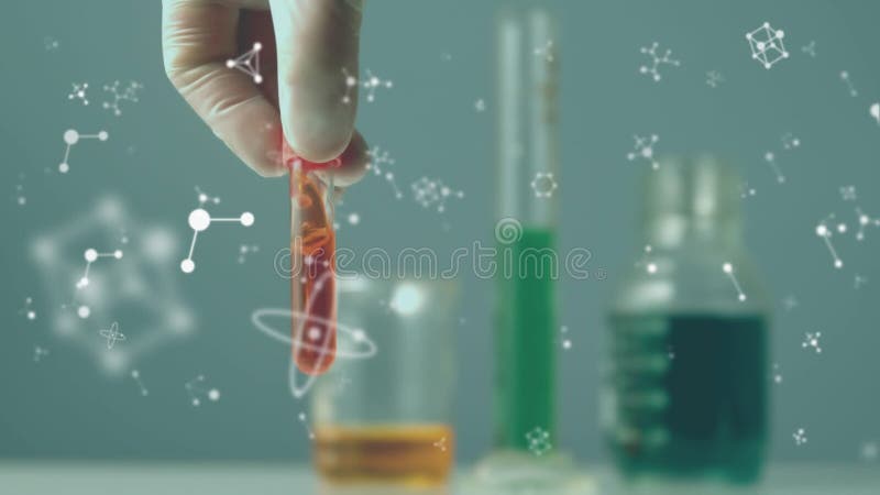 Animation of Molecules Over Beakers and Test Tubes with Liquid Stock ...