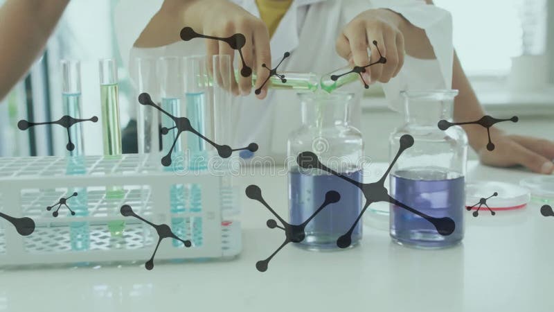 Animation of Molecules Over Boy Working in Lab Stock Video - Video of ...