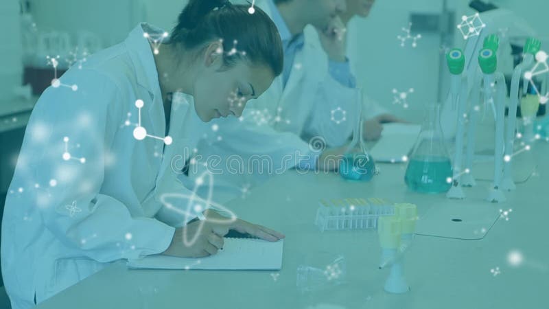 Animation of Molecules Over Diverse Scientists in Lab Stock Footage ...