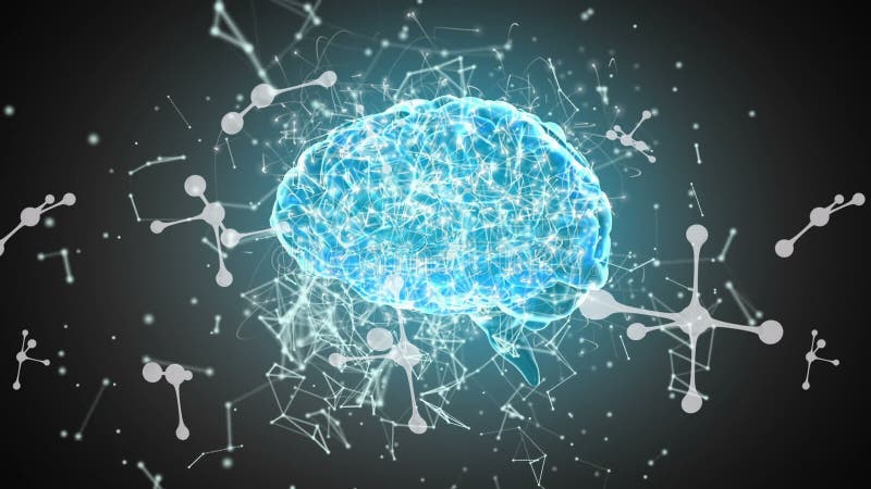 Animation of Molecules and Rotating Brain on Black Background Stock ...
