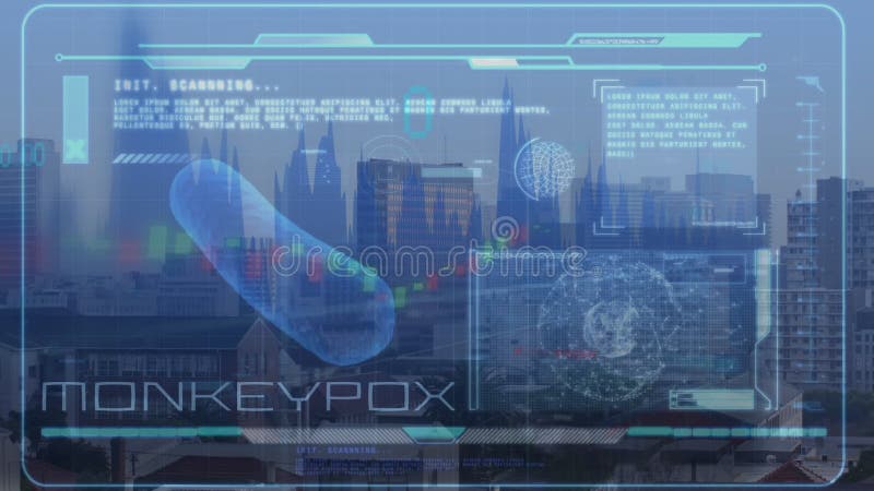 Animation of Monkey Pox Over Digital Screen with Virus and Data Over ...