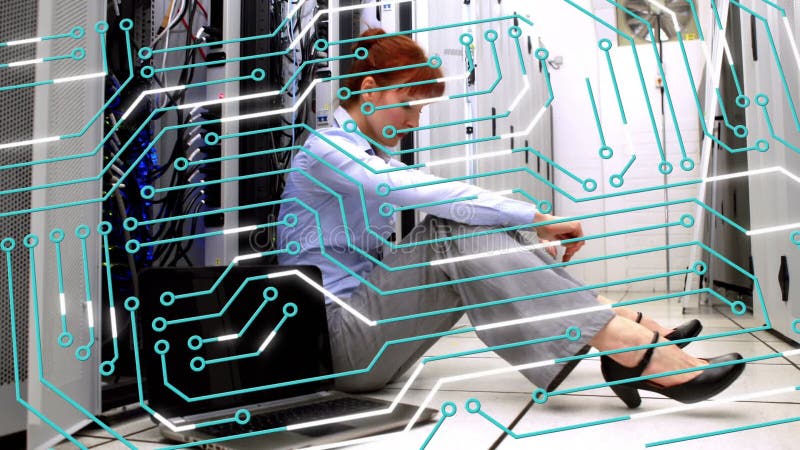 Animation of Motherboard Processing Data Over Caucasian Businesswoman ...