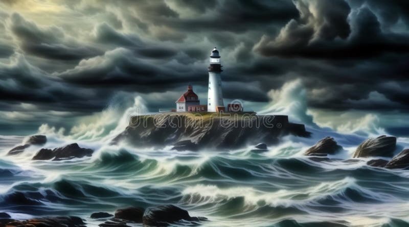 Dramatic Stormy Seascape with Towering Waves Crashing Against a Rugged ...