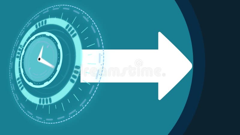 Animation of Moving Clock and Arrow Over Blue Background Changing into ...