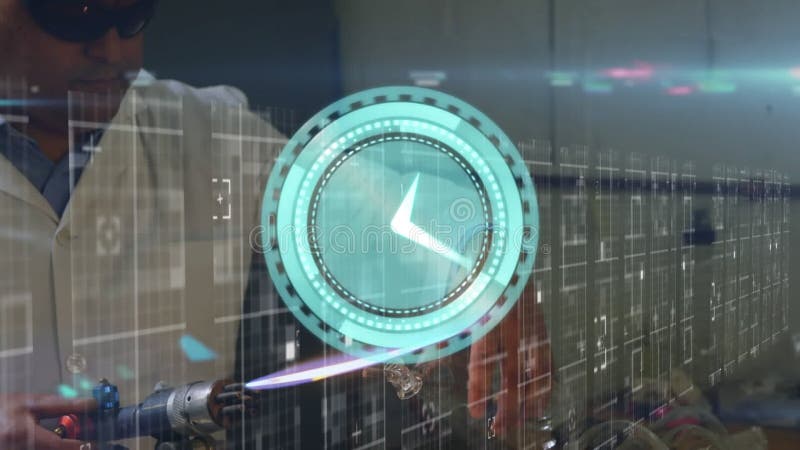 Animation of Moving Clock Over Biracial Male Scientist Working in Lab ...