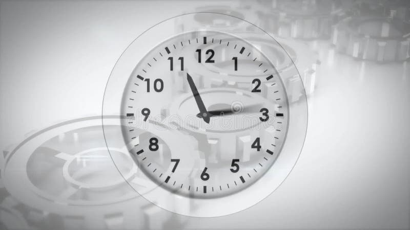 Animation of Moving Clock Over Cog Wheels on White Background Stock ...