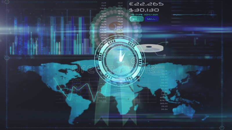 Animation of Moving Clock Over Data Processing and World Map Stock Video - Video of people ...