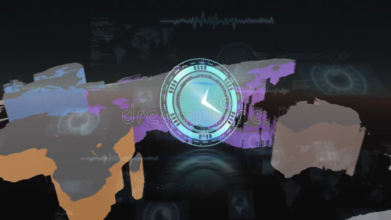 Animation of Moving Clock Over Data Processing and World Map Stock Video - Video of business ...